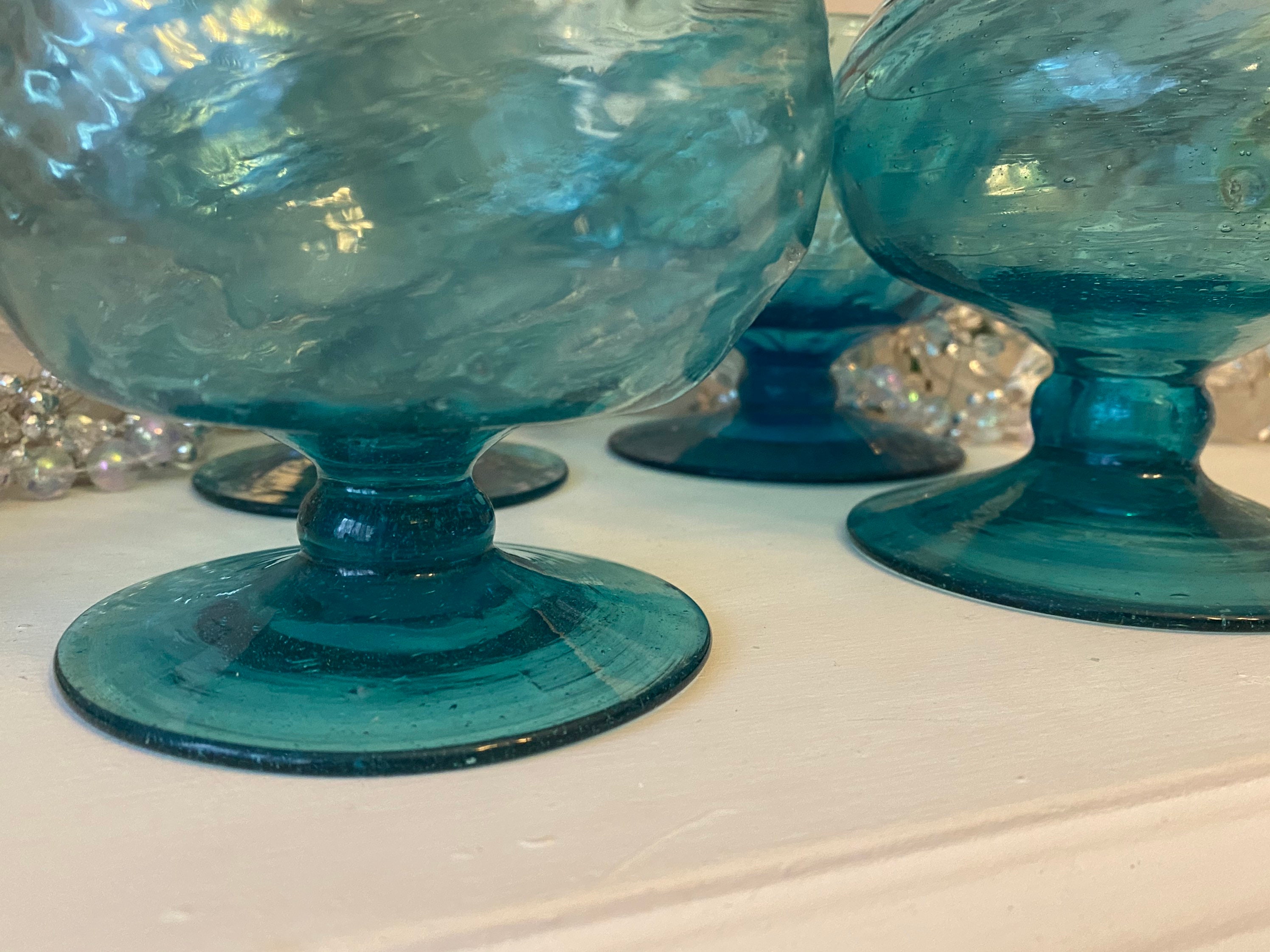Vintage Handblown Brandy Snifter Set /blue Brandy Snifter/mid Century ...