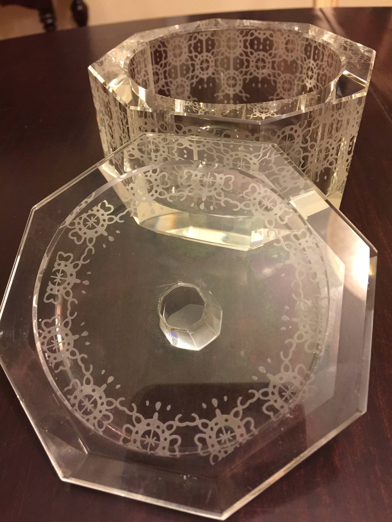 Vintage Crystal Powder Jar/ Octagon Vintage Powder Jar/etched - Etsy