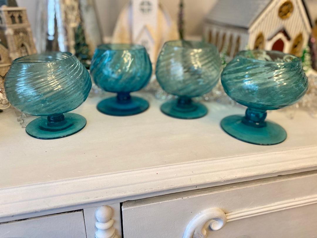 Vintage Handblown Brandy Snifter Set /blue Brandy Snifter/mid Century ...