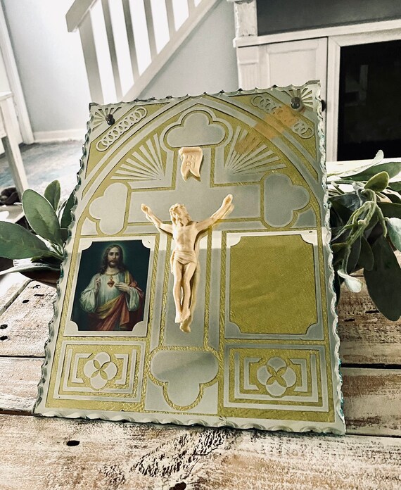 Vintage Religious Jesus Foil Mirror/religious Wall - Etsy