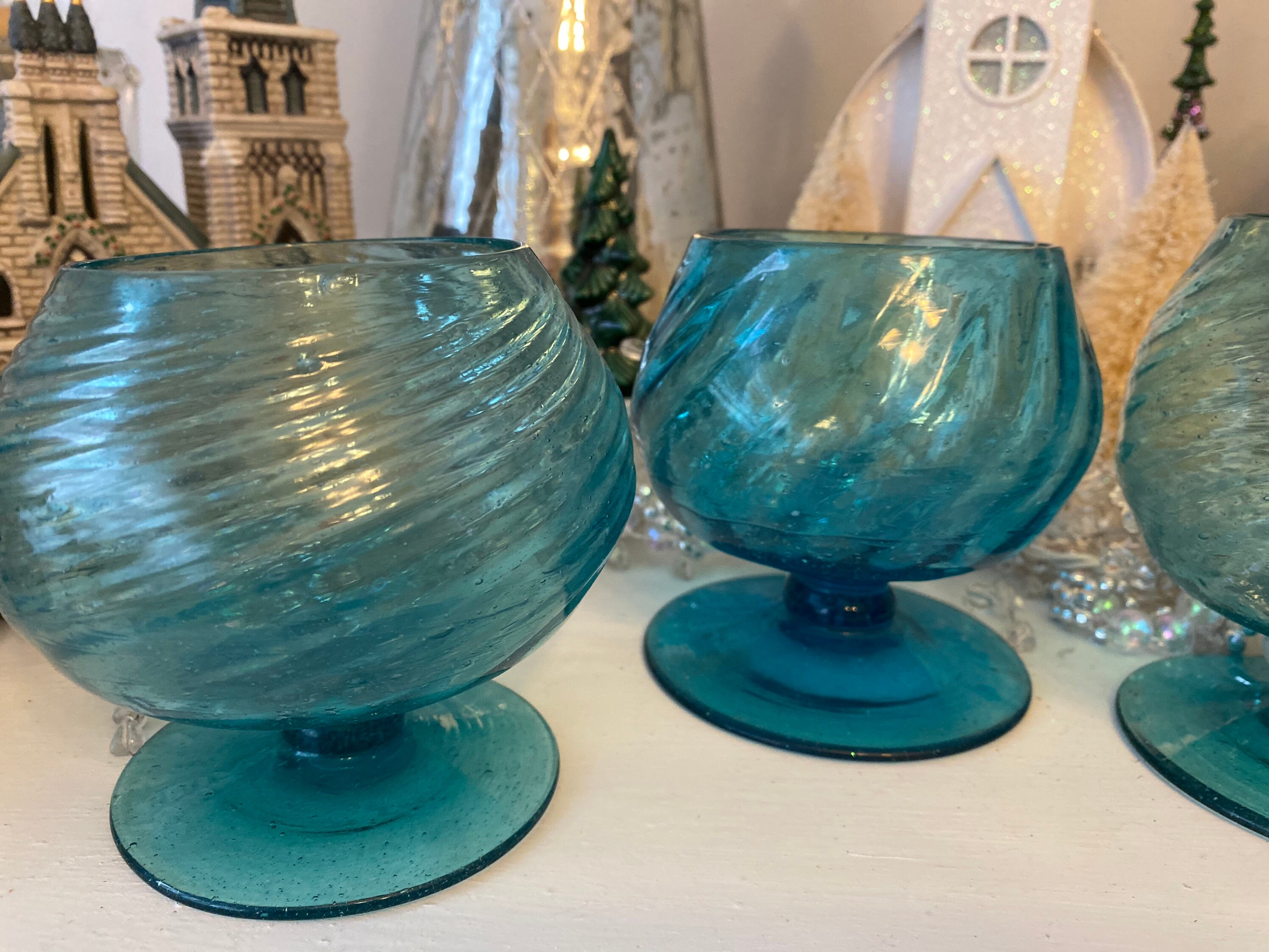 Vintage Handblown Brandy Snifter Set /blue Brandy Snifter/mid Century ...