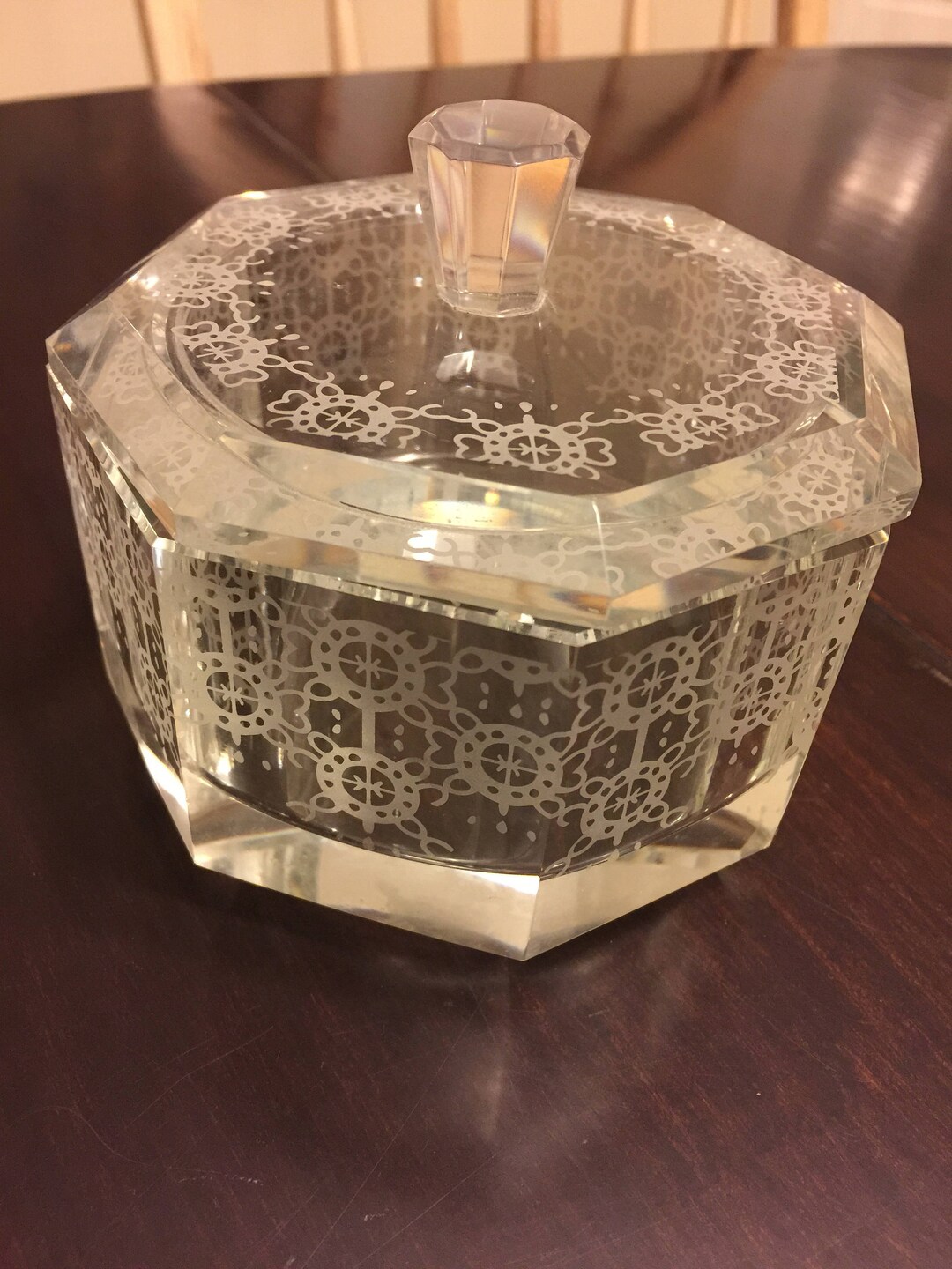 Vintage Crystal Powder Jar/ Octagon Vintage Powder Jar/etched Powder ...