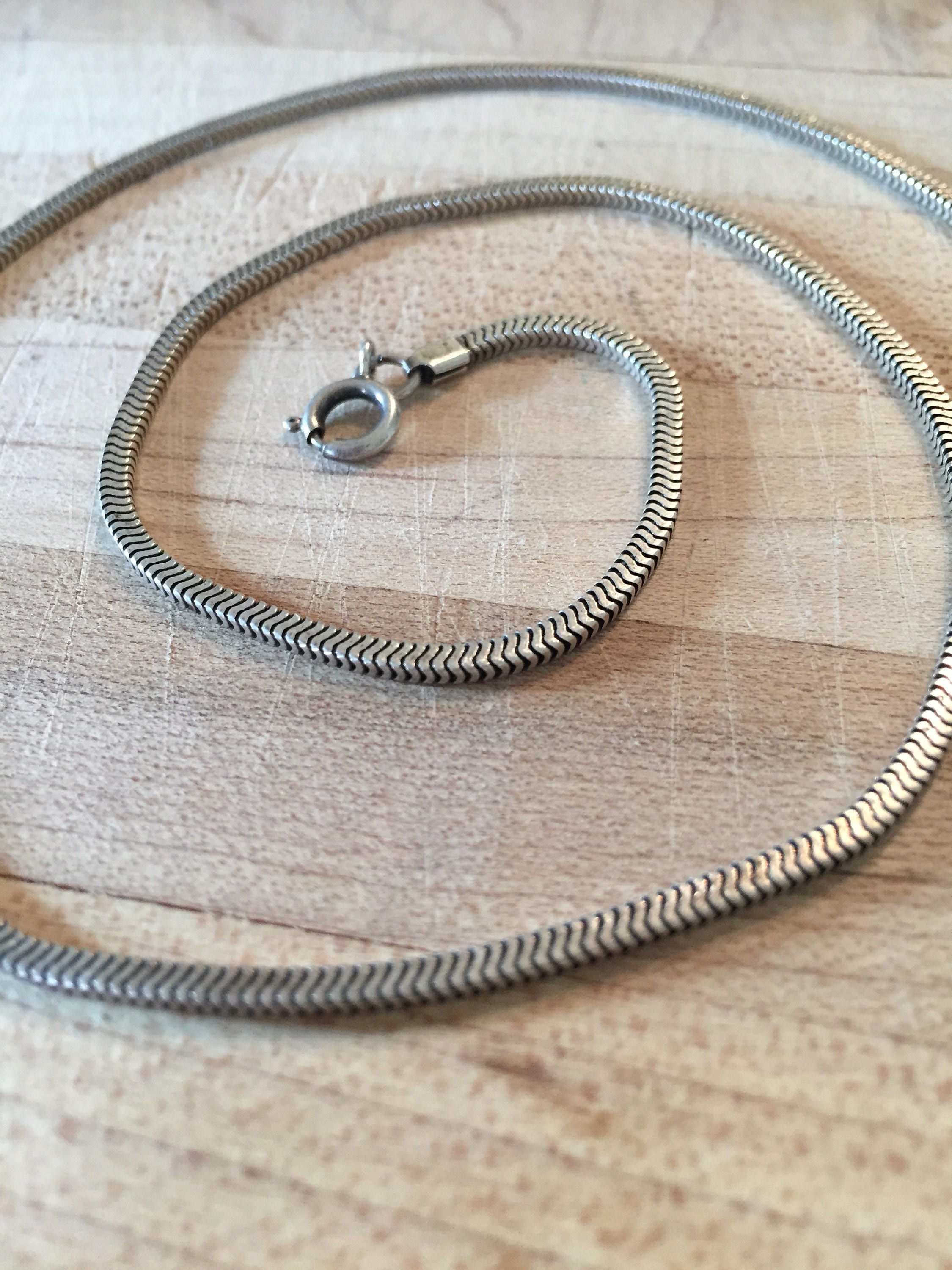 Rectangular Necklace Chain, Magic Snake Chain, Vintage Sterling, Four ...