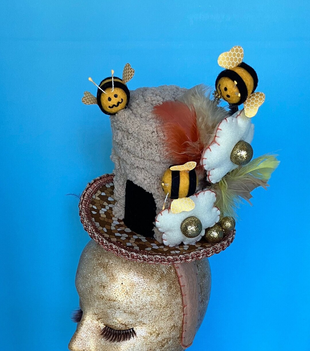 Bee Hive Fascinator Hat With Bees and Flowers . Party Costume Headpiece ...