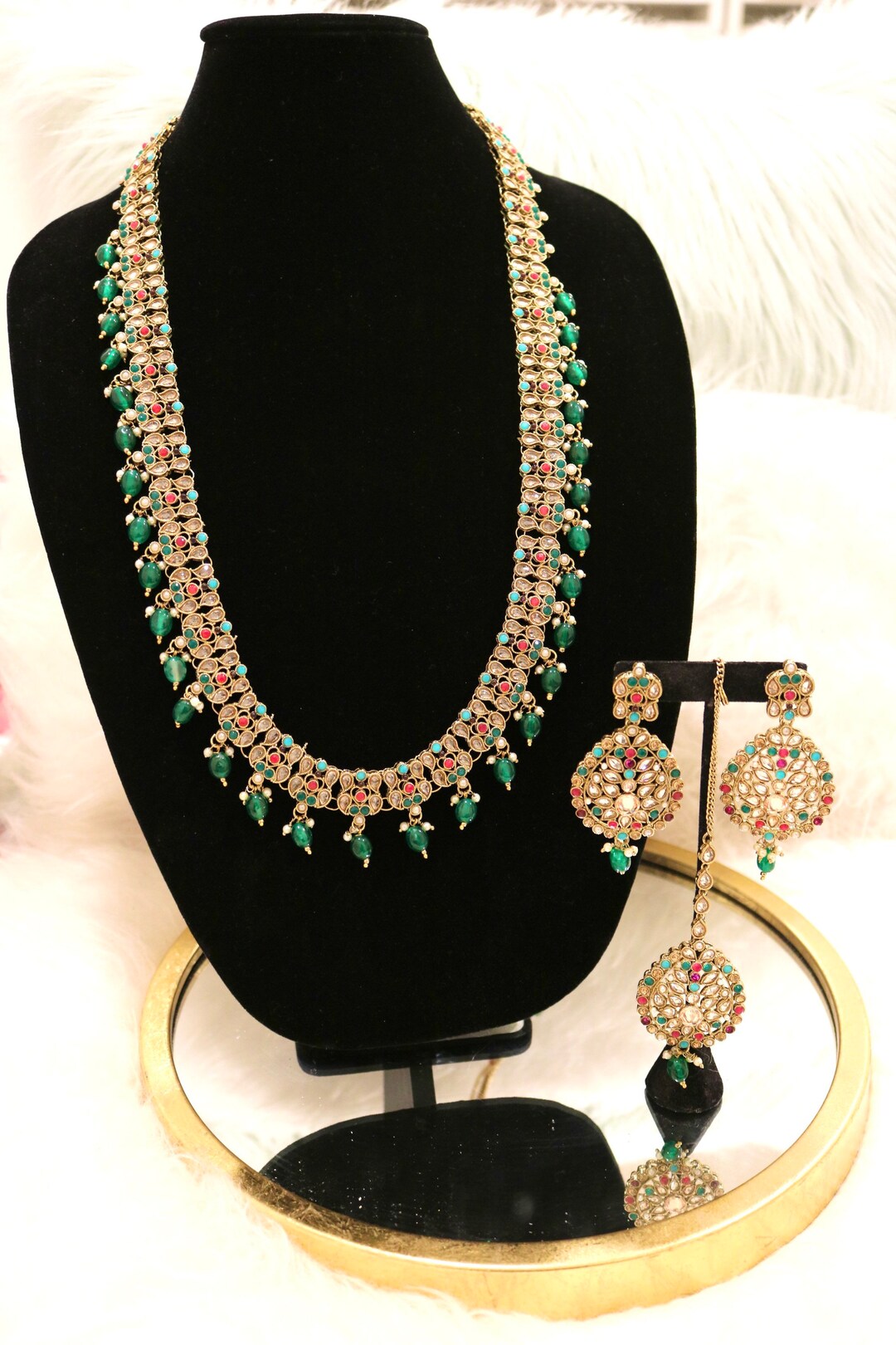 Polki Rani Haar Set With Earrings and Tikka - Etsy