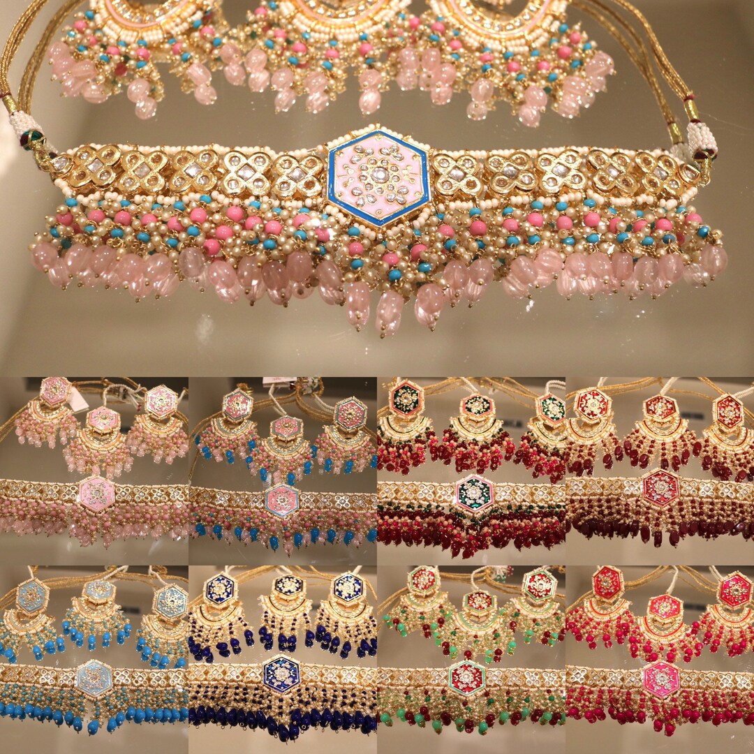 Lightweight Meenakari Necklace Set With Earrings and Tikka - Etsy