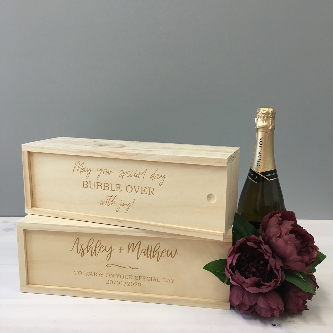 CHAMPAGNE WOODEN BOX - Personalised Design Wooden Champagne Box (single ...