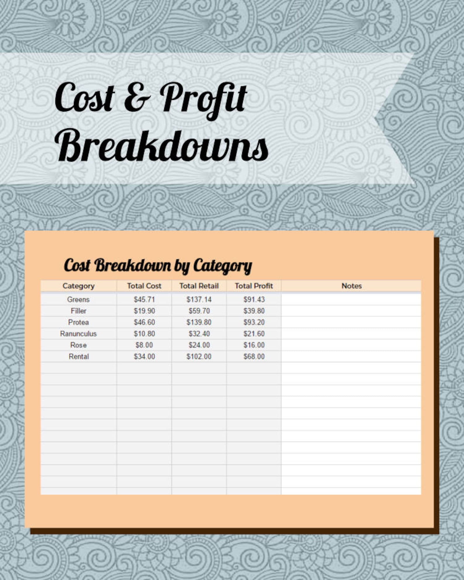 Floral Order Spreadsheet for Weddings & Events - Etsy