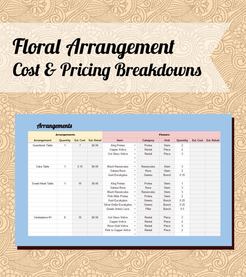 Floral Order Spreadsheet for Weddings & Events - Etsy