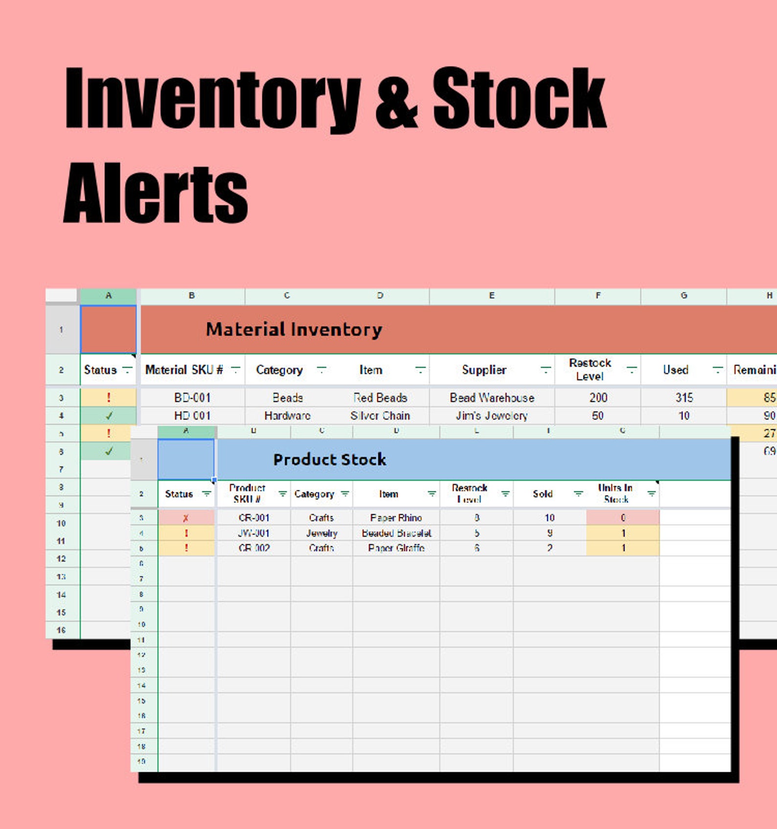 Inventory, Sales & Cost Spreadsheets for Small Business | Handmade ...