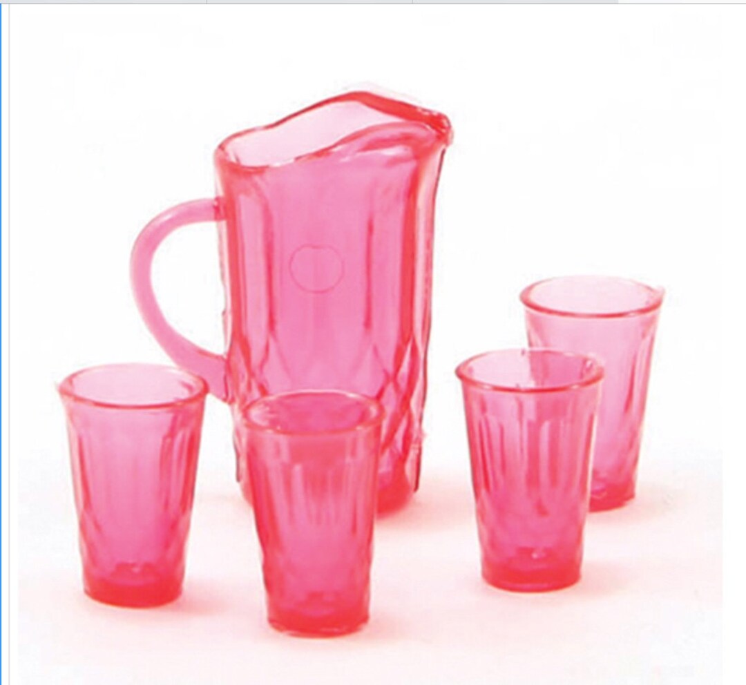 Dollhouse Miniature Hot Pink Pitcher and Glasses Set. 1:12 Set - Etsy