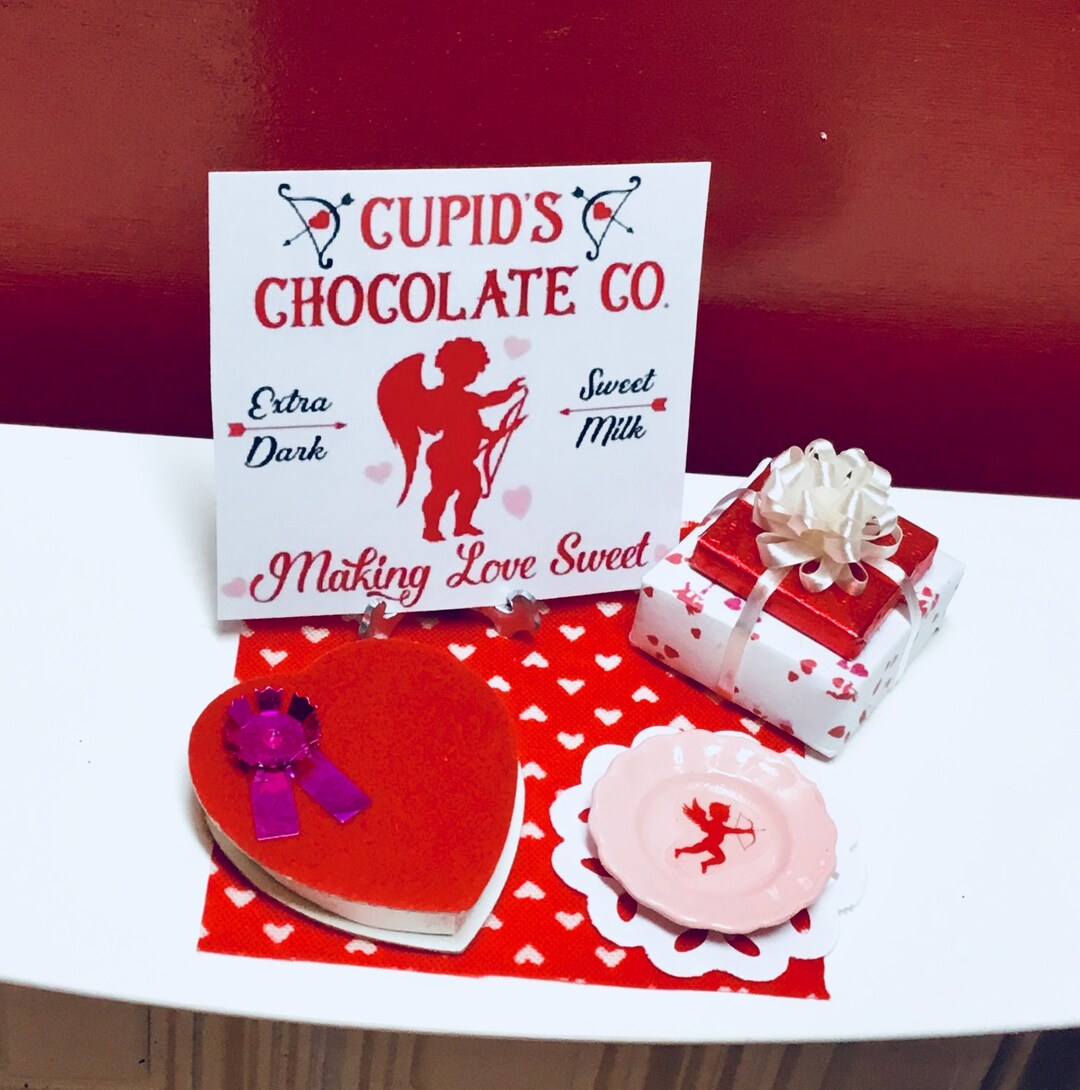 Dollhouse Miniature Valentines Day Cupid Sign Cupid Plate Or Box Of