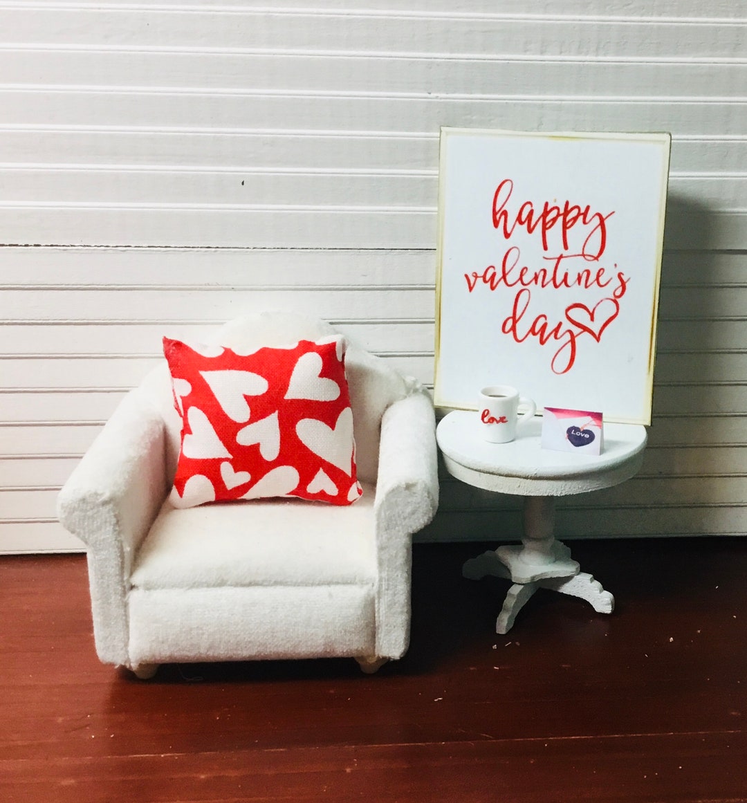 Dollhouse Miniature Valentines Day Decor Heart Pillow Love Mug Of