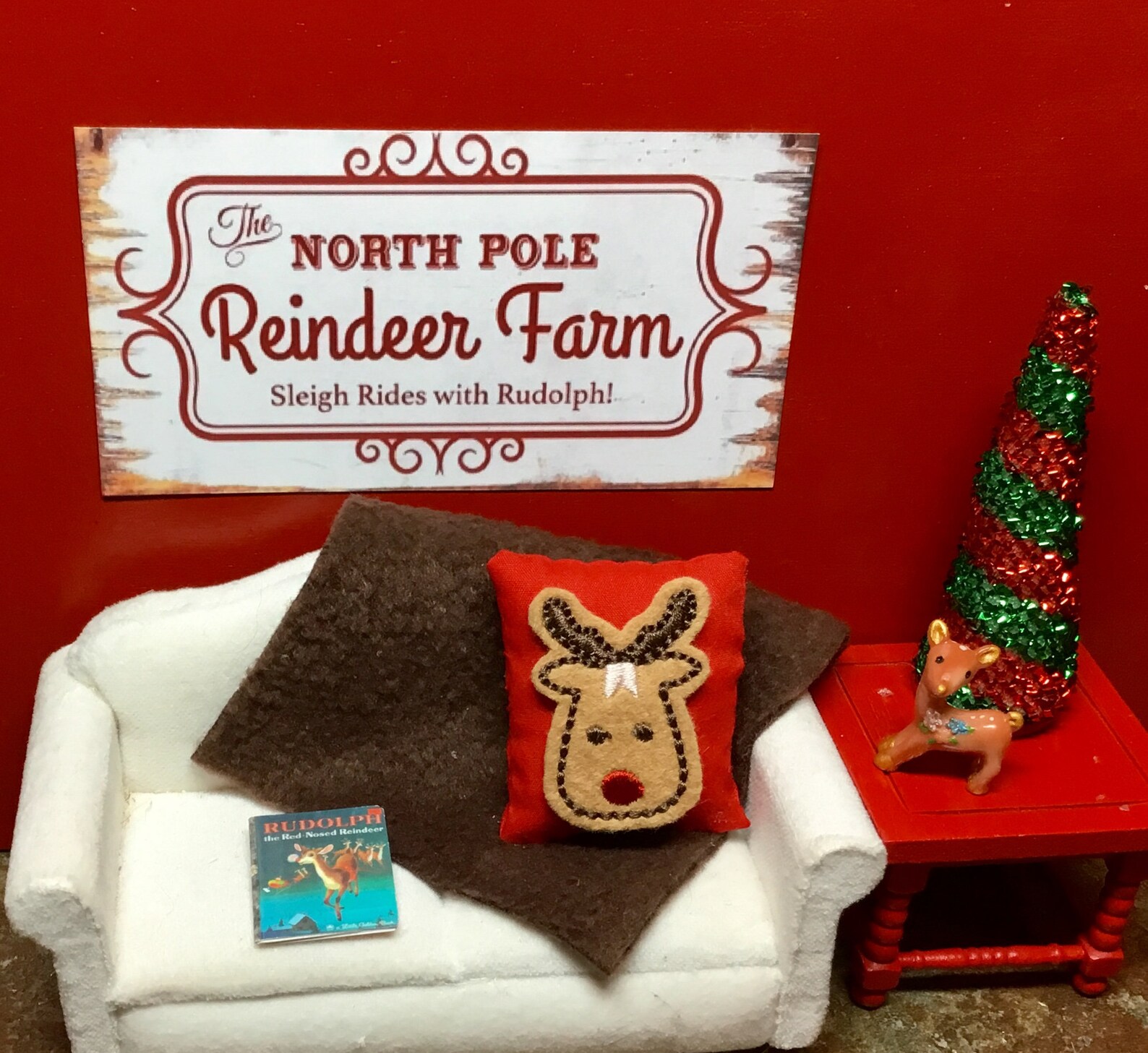 Dollhouse Miniature Reindeer Farm Sign Rudolph Pillow Brown | Etsy