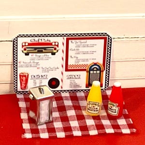 Dollhouse Miniature, Miniature Diner, Menu, Napkin Dispenser or Ketchup ...