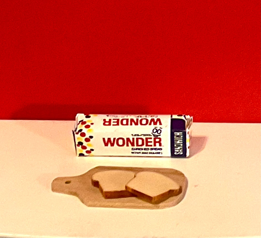 Dollhouse Miniature Loaf of Wonder Bread, Wooden Cutting Board and (2 ...