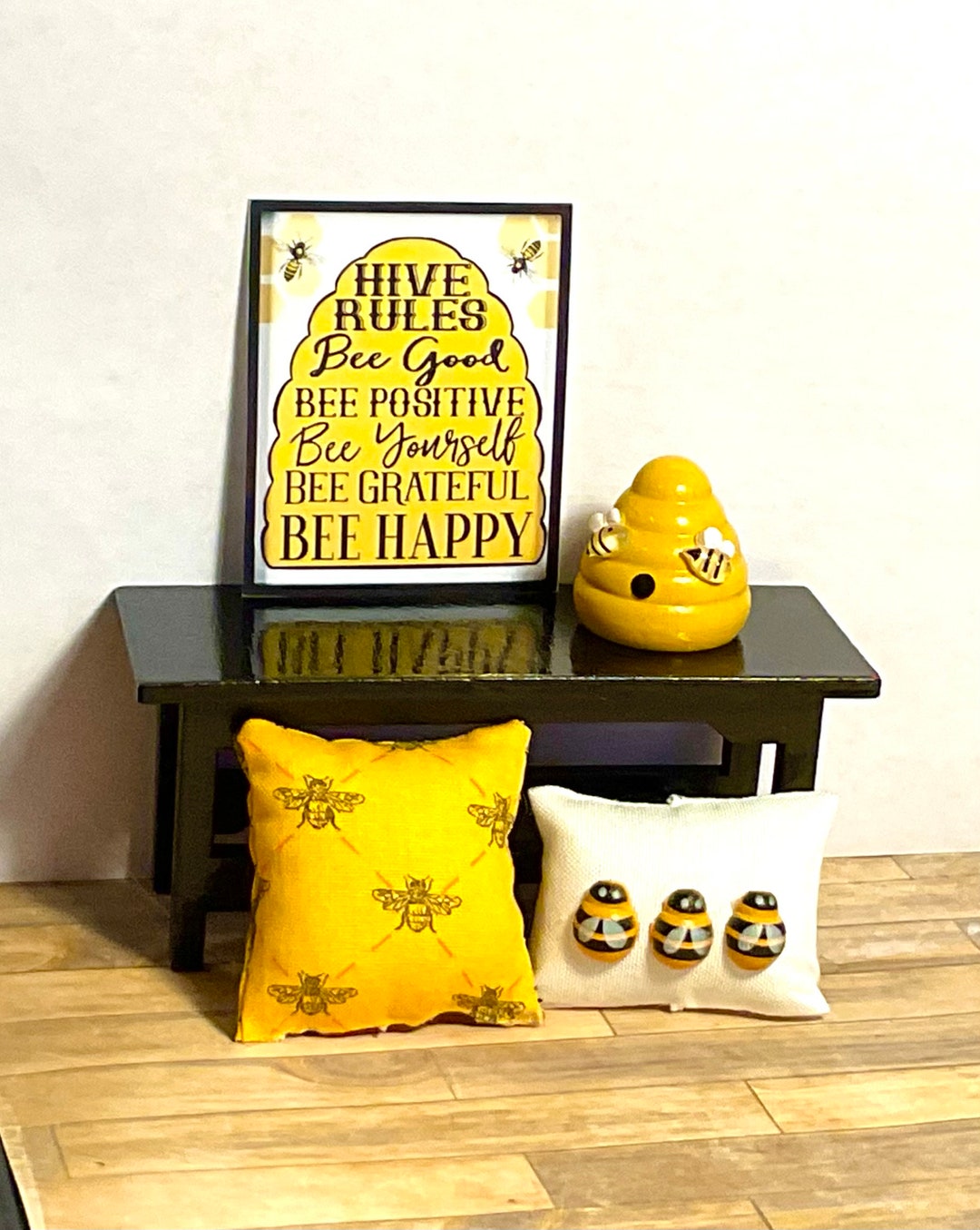 Dollhouse Miniature Bee Decor, Bee Pillow Set, Wooden Bee Hive or Bee ...