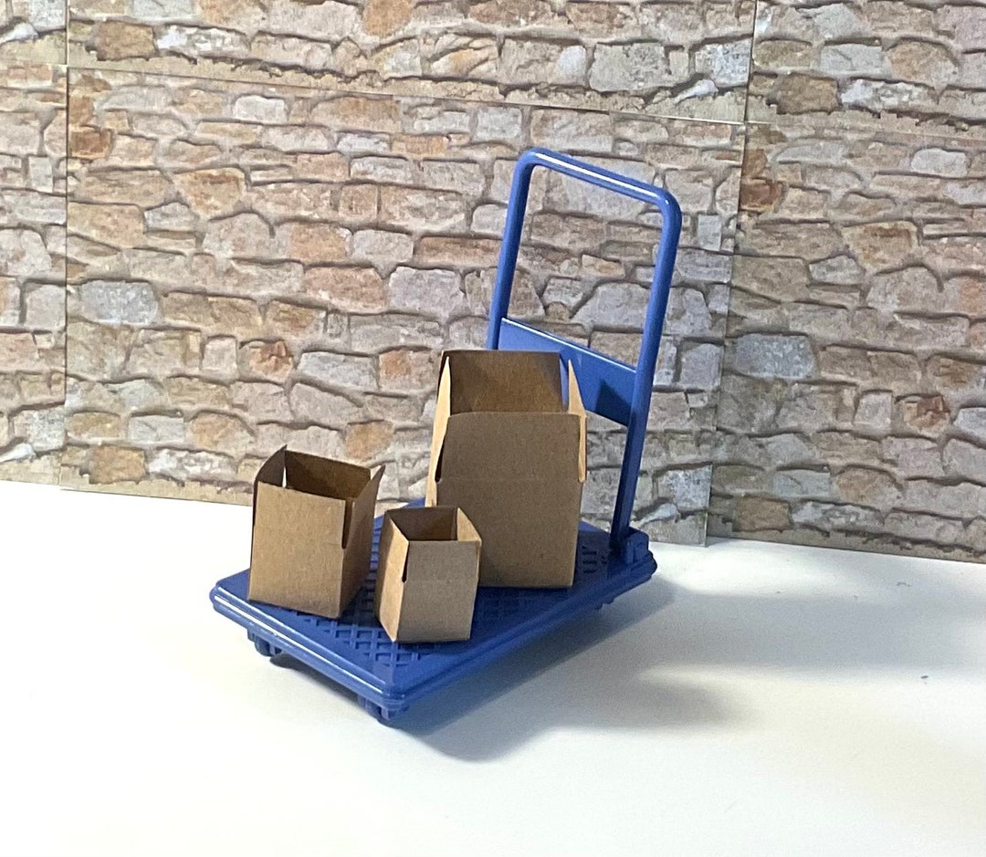 Dollhouse Miniature Blue Utility Cart With Boxes, Utility Cart Alone or ...