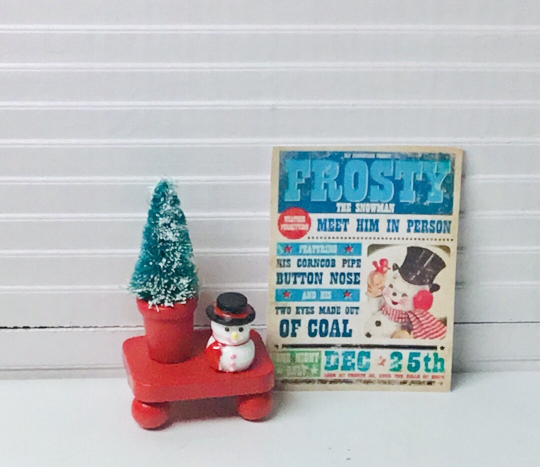 Dollhouse Miniature “frosty the Snowman” Sign, Red Wooden Riser ...