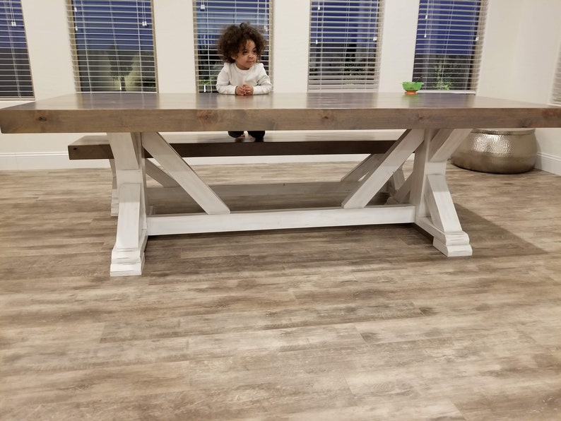 Farm House Trestle Dining Table, Farm Rustic Table, Kids Friendly - Etsy