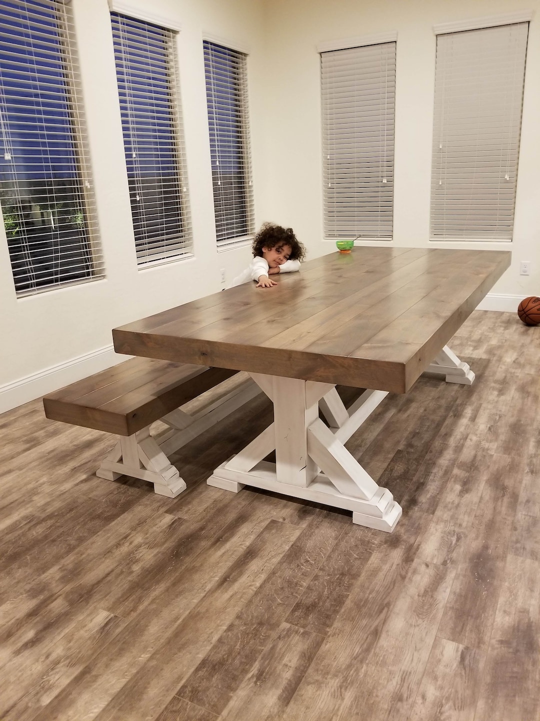 Farm House Trestle Dining Table, Farm Rustic Table, Kids Friendly - Etsy