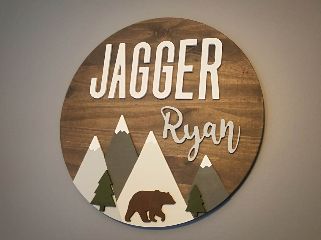 Round Wood Baby Name Sign Nursery Name Sign 3D Laser Cut CNC Cut Sign ...