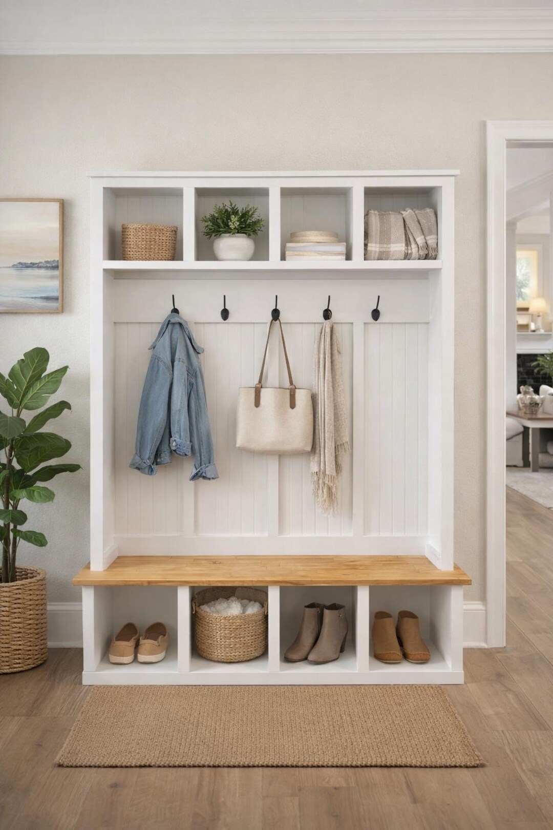 Hall Tree With Bench and Storage | Free Shipping | Farmhouse Hall Tree ...