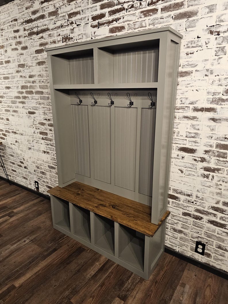 Hall Tree With Bench and Storage | Free Shipping | Farmhouse Hall Tree ...