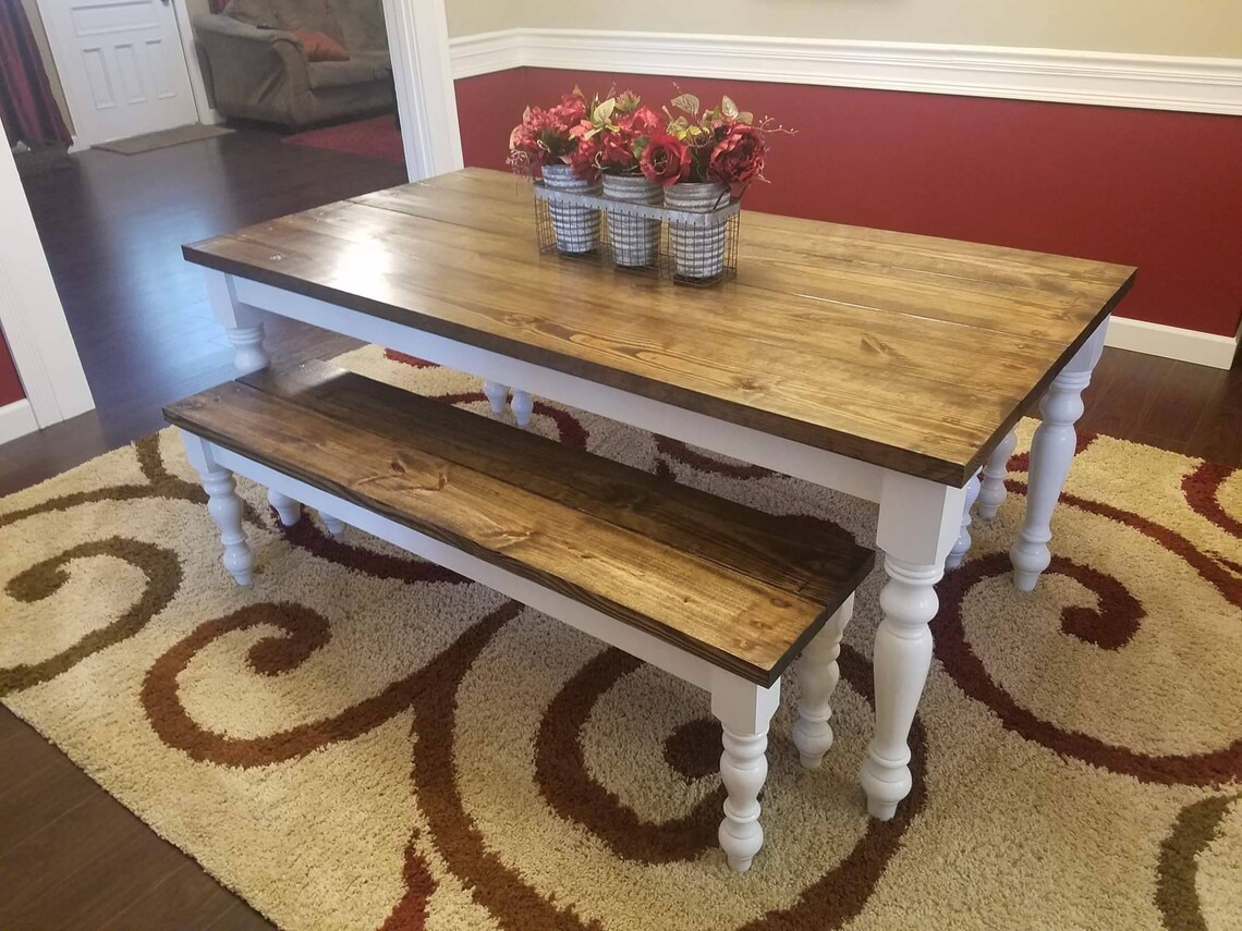 Farm House Style Table With Turned Legs | Free Shipping - Etsy