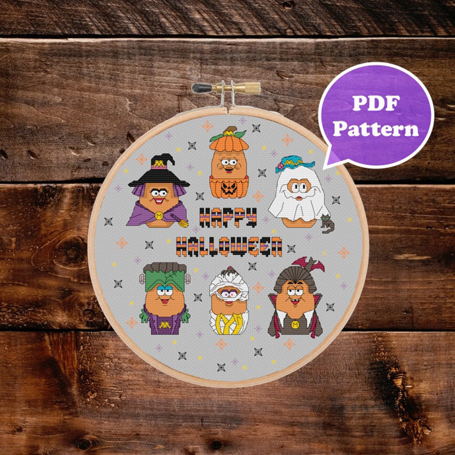 Chicken Nuggets Cross Stitch Pattern - Happy Halloween Cross Stitch ...