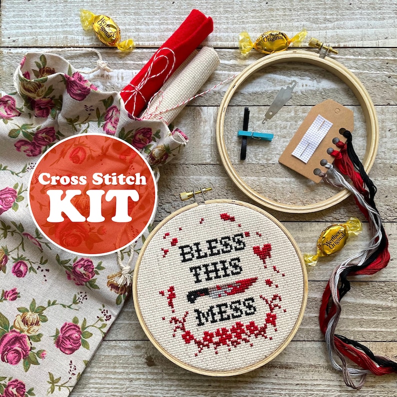 Bless This Mess Cross Stitch KIT Modern Cross Stitch Kit - Etsy