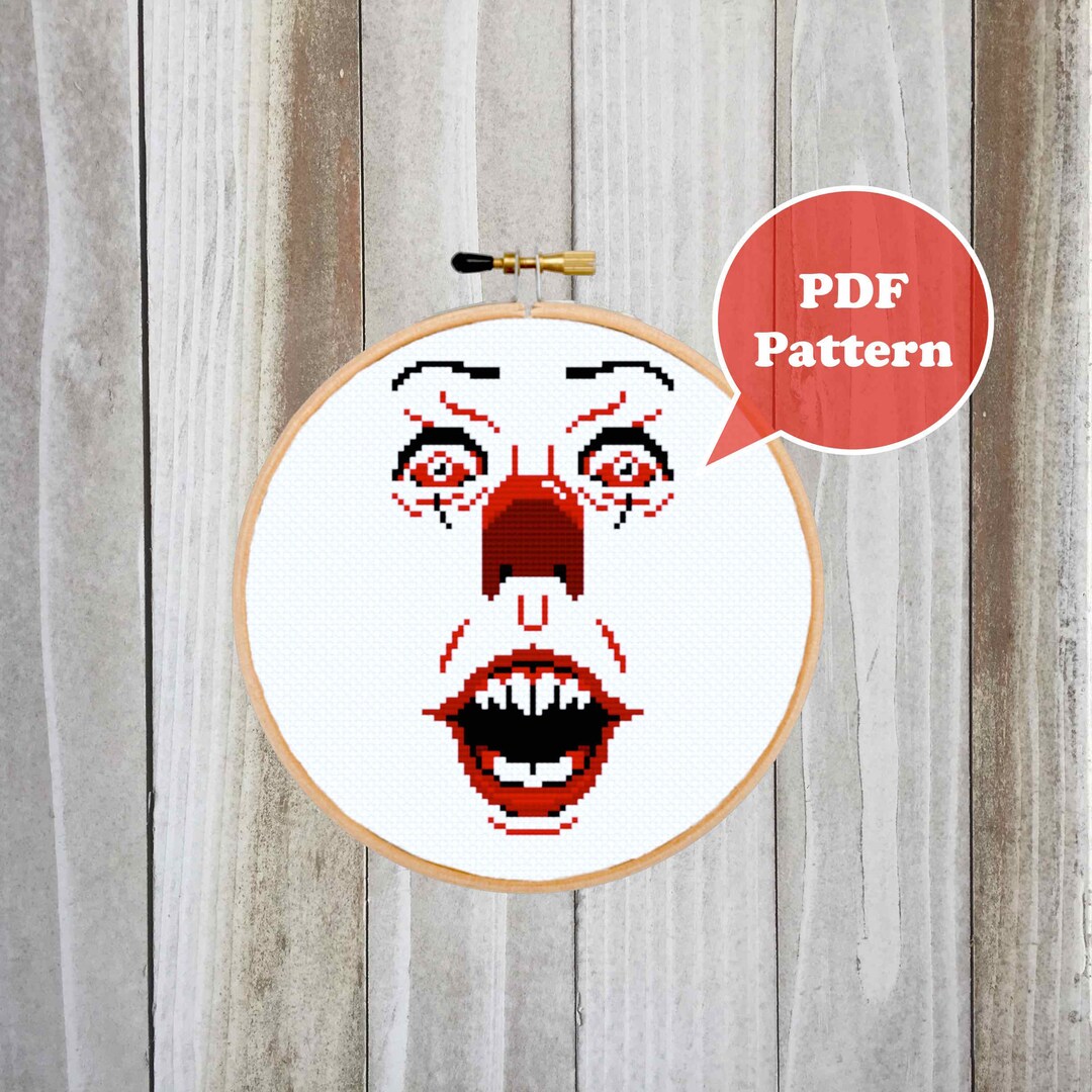 Evil Clown Cross Stitch Pattern - Horror Cross Stitch Pattern - Movie ...