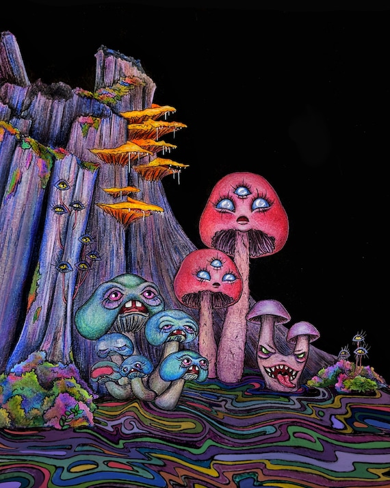 The Psychedelics Mushroom Print Alien Fungi Cute Mushrooms | Etsy