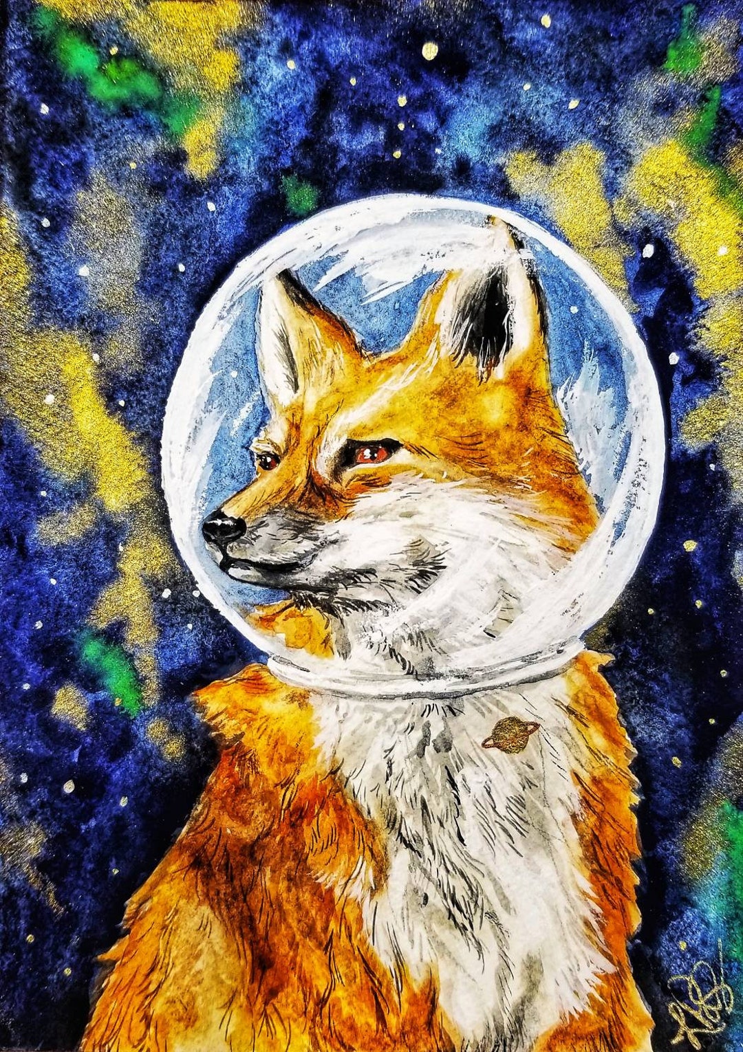 Space Fox Art Print, Hand Gilded Art Print, Fox Art, Space Animal, Fun ...