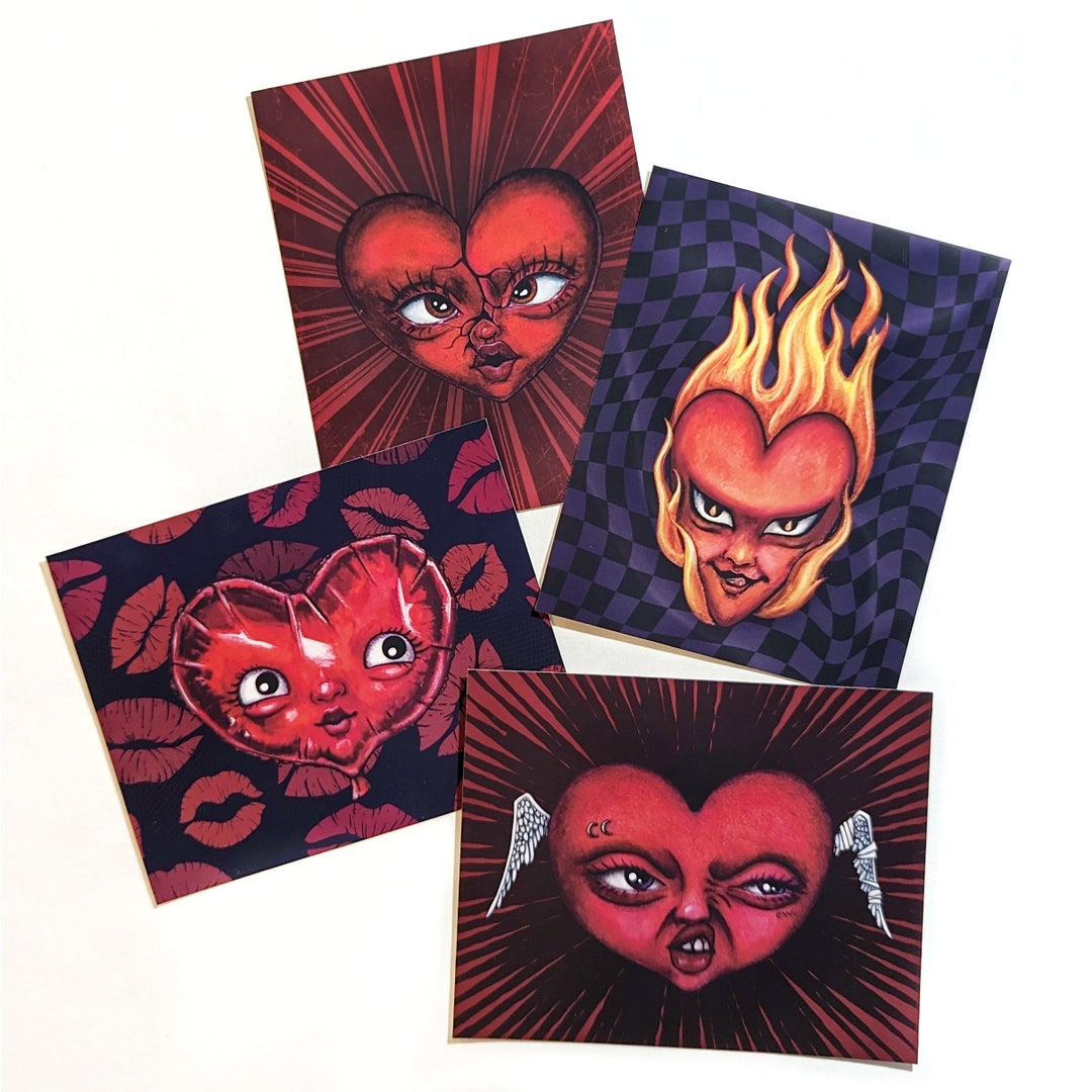 Gothic Hearts Mini Print Set, Post Card Set, Mini Print, Valentine ...