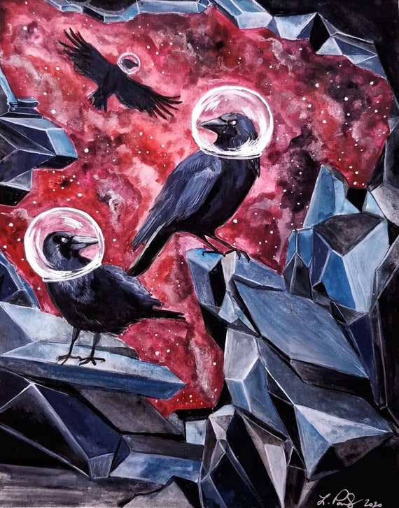 Space Crow Art Print Fantasy Crow Print Space Animals | Etsy