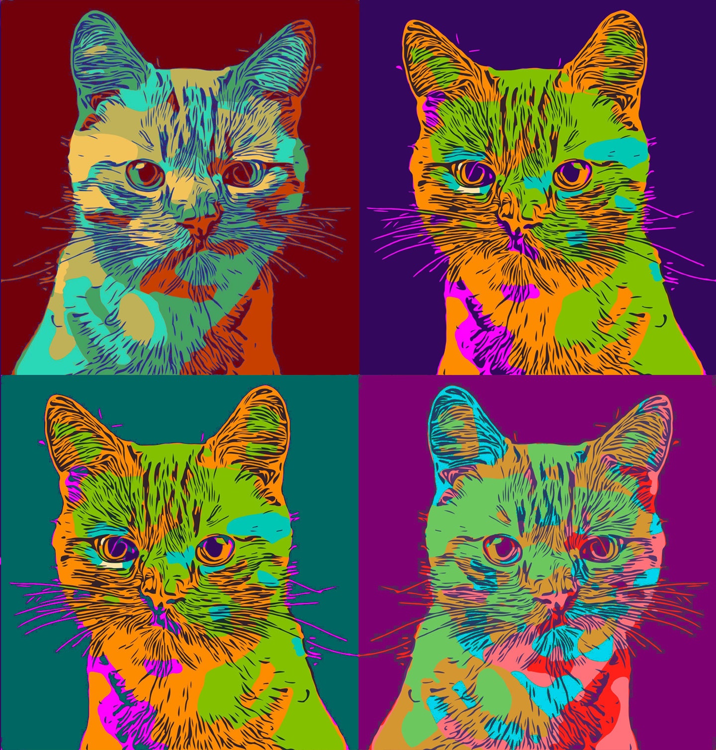 Custom Pet Pop Art Portrait, Please Read Item Details, Custom Dog, Cat ...