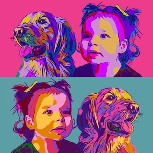 Custom Pet Pop Art Portrait DIGITAL, Hand Drawn Colorful Pop Art ...