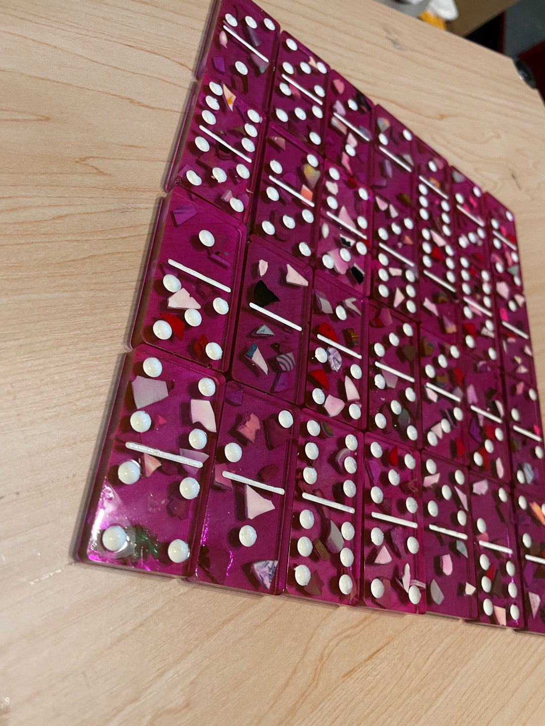 Pink Burst Domino Set-pink Dominoes-resin Dominoes-handmade Domino Set ...