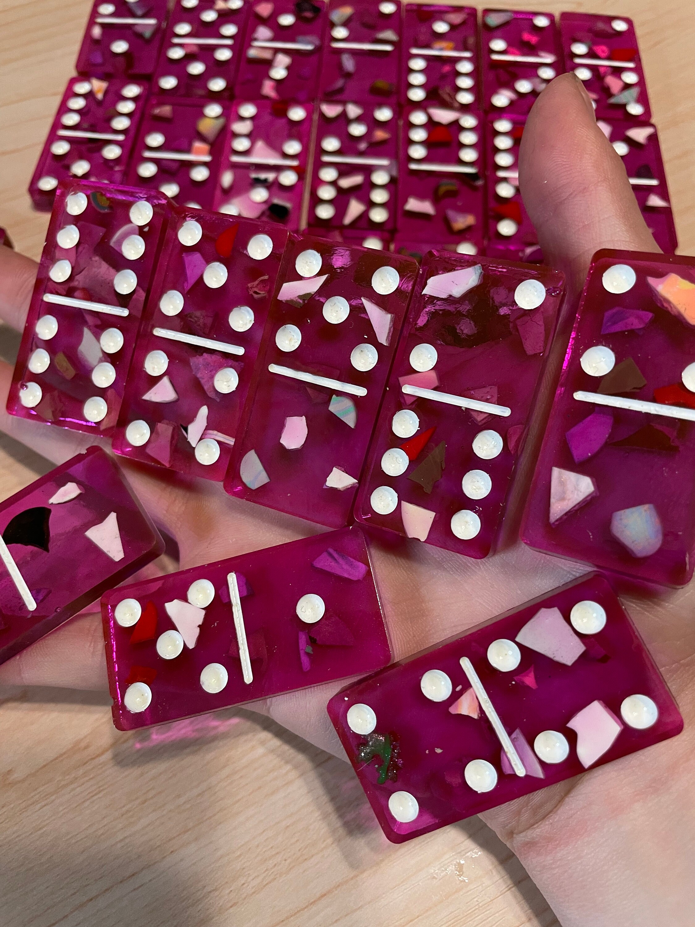 Pink Burst Domino Set-pink Dominoes-resin Dominoes-handmade Domino Set ...