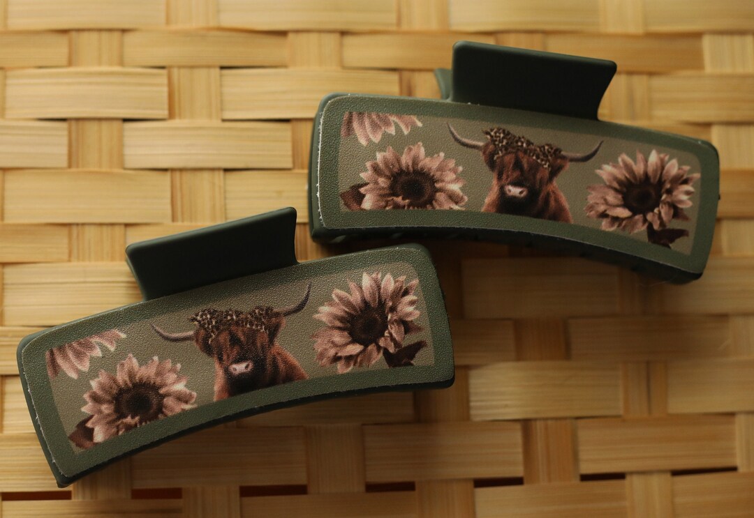 Highland Cow Hair Clip Cow Hair Clip Highland Cow Cows and Sunflowers ...