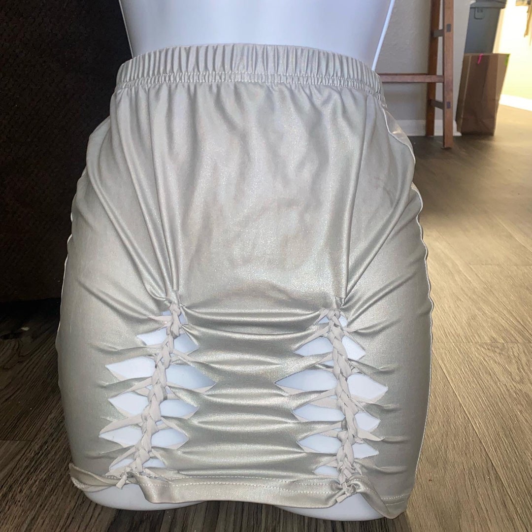 Silver Metallic Slit Weave Skirt - Etsy