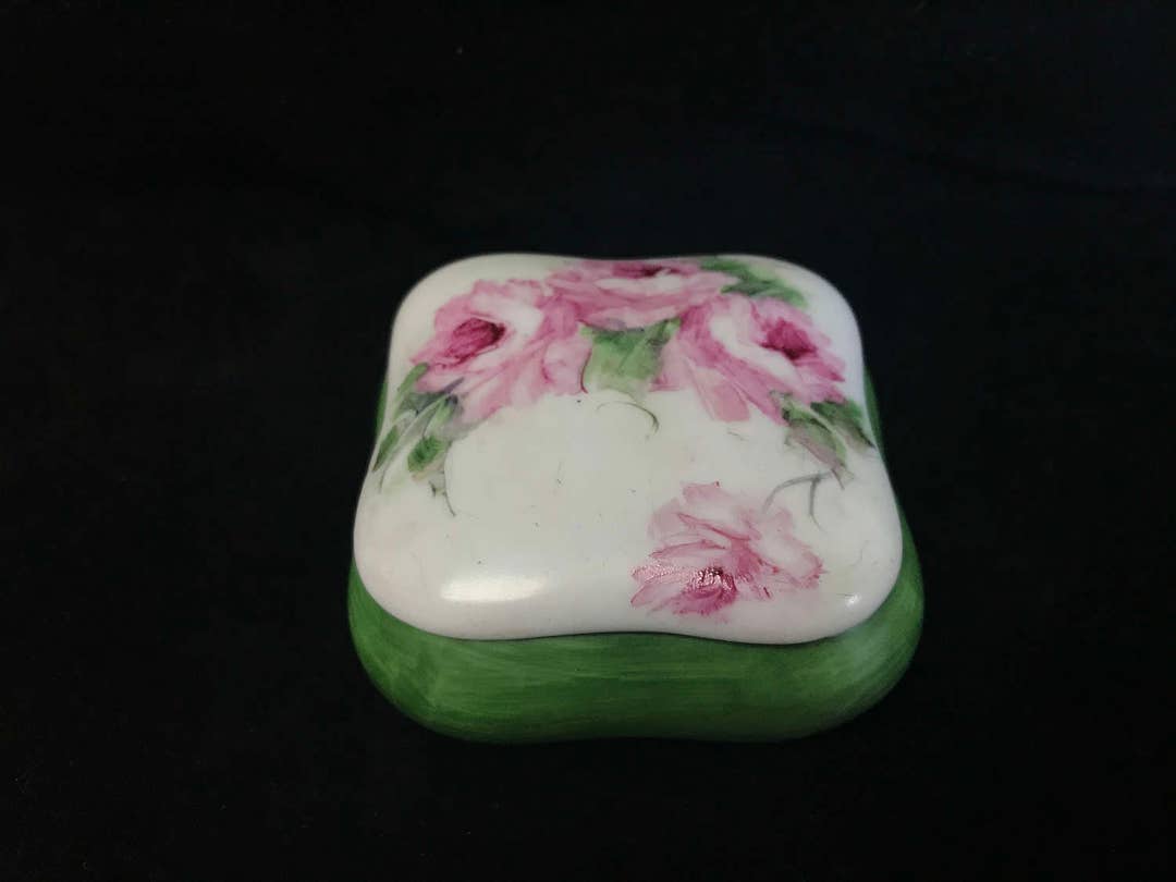 Small Hand Painted Porcelain Box Featuring Pink Roses. - Etsy