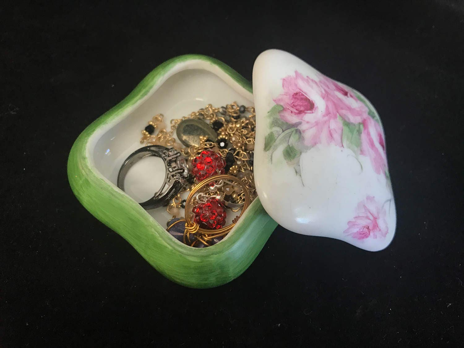 Small Hand Painted Porcelain Box Featuring Pink Roses. - Etsy