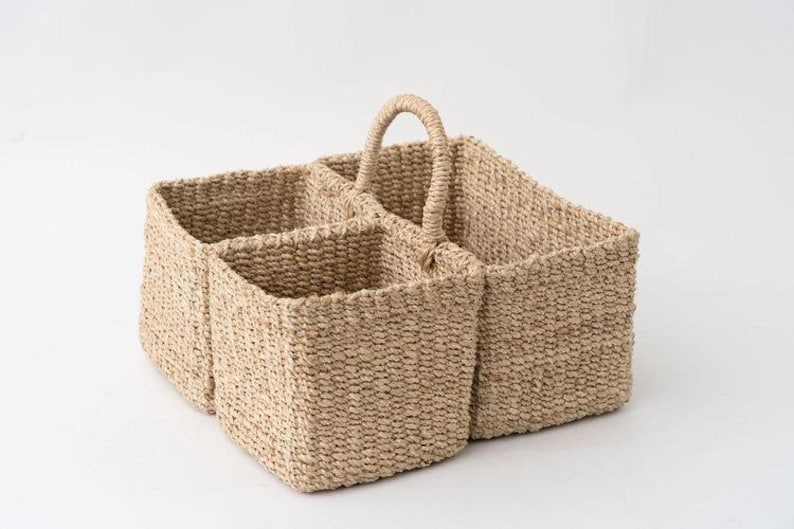 Handmade Seagrass Utensil Caddy, Boho Kitchen Organizer, Gift Basket ...