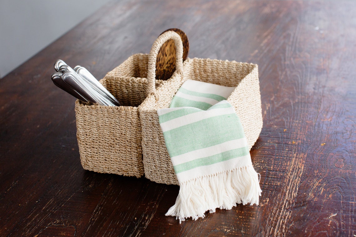 Handmade Seagrass Utensil Caddy, Boho Kitchen Organizer - Etsy