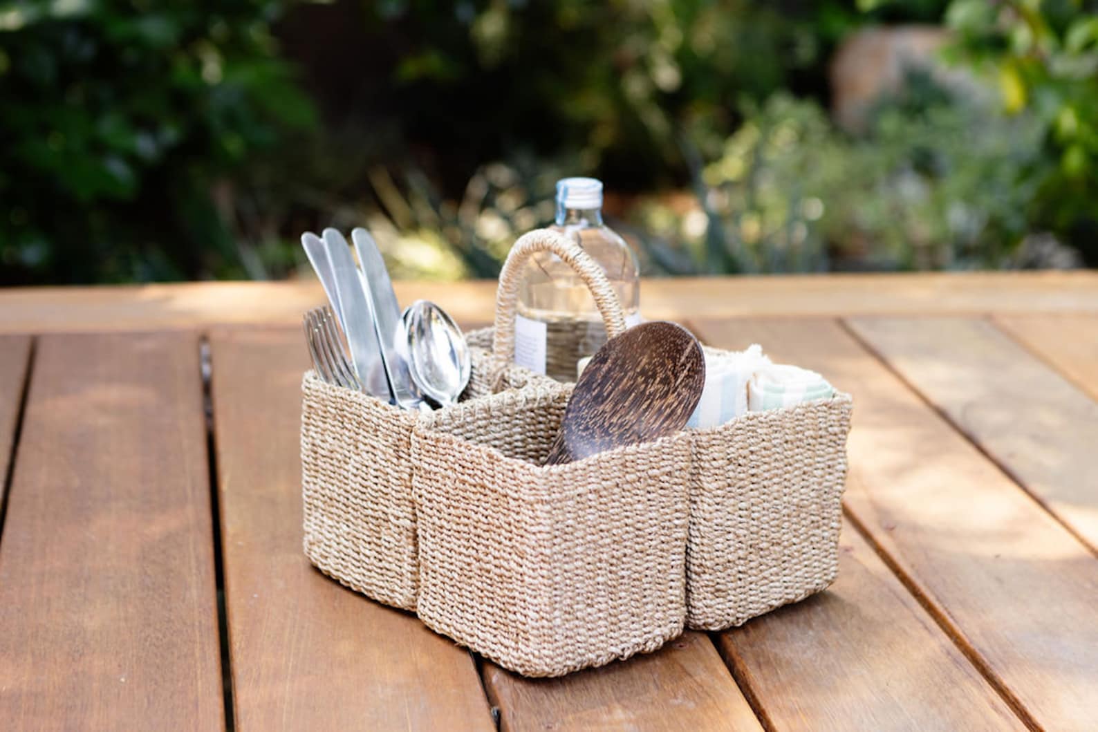 Handmade Seagrass Utensil Caddy, Boho Kitchen Organizer, Gift Basket ...