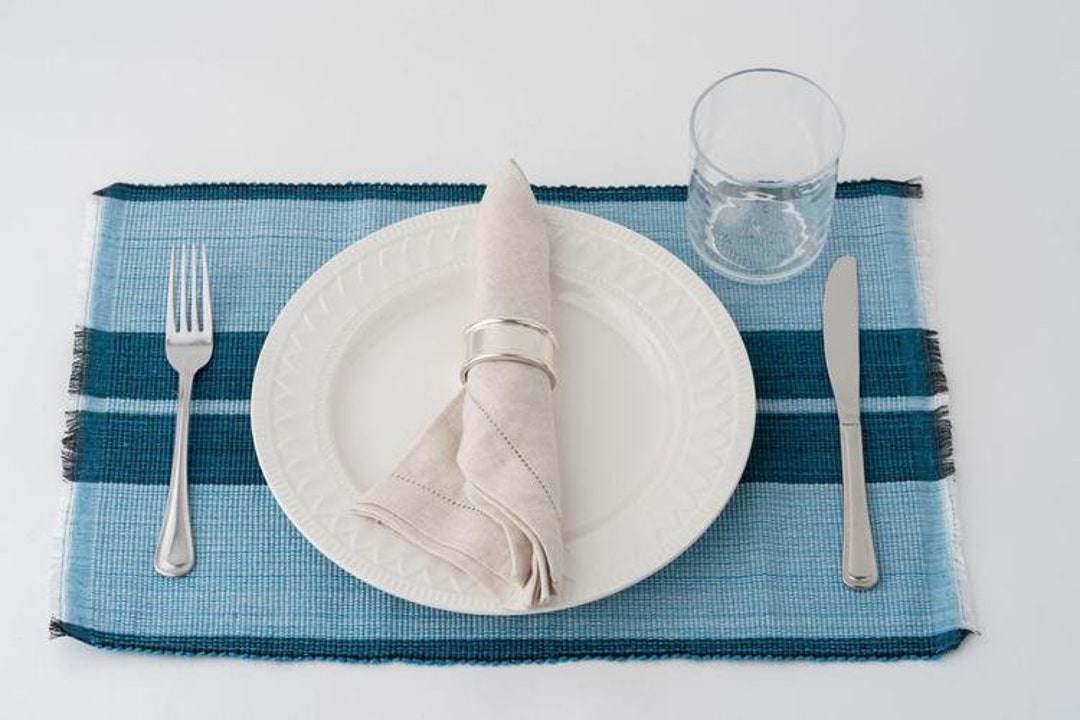 Blue Striped Nautical Placemat, Set of 2 Placemats, Cotton Table Mats ...
