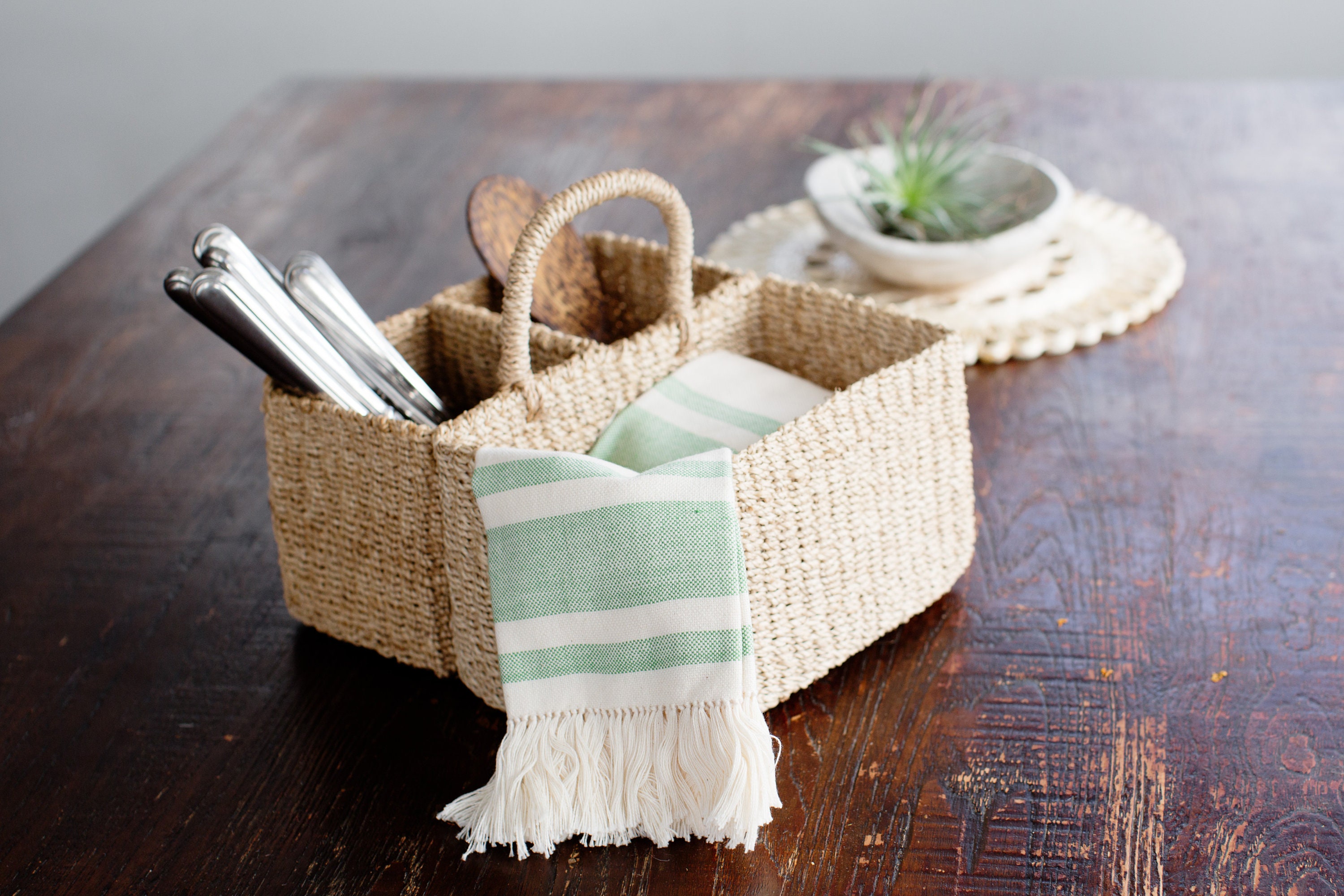 Handmade Seagrass Utensil Caddy, Boho Kitchen Organizer - Etsy
