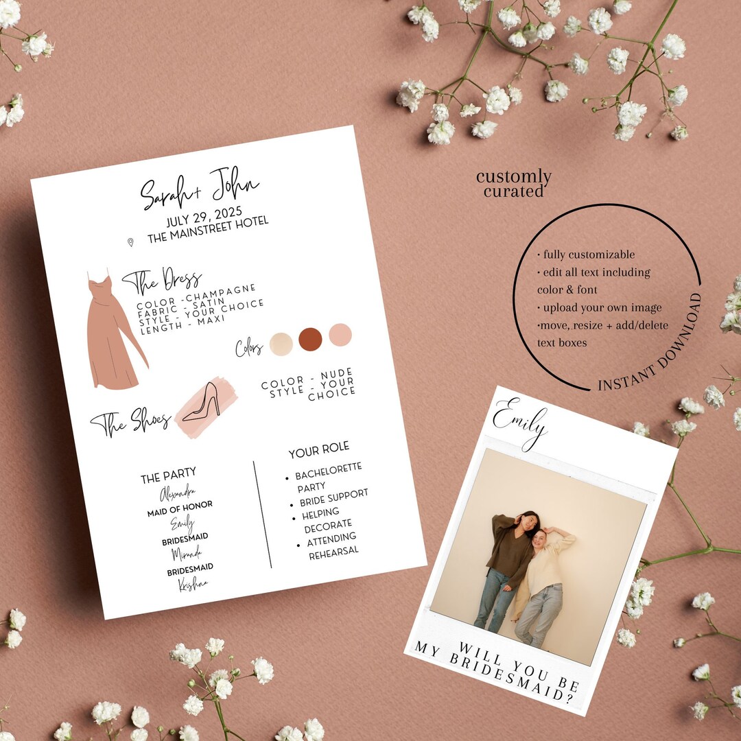 Editable Bridesmaid Info Card Template, Bridal Party Info Card ...